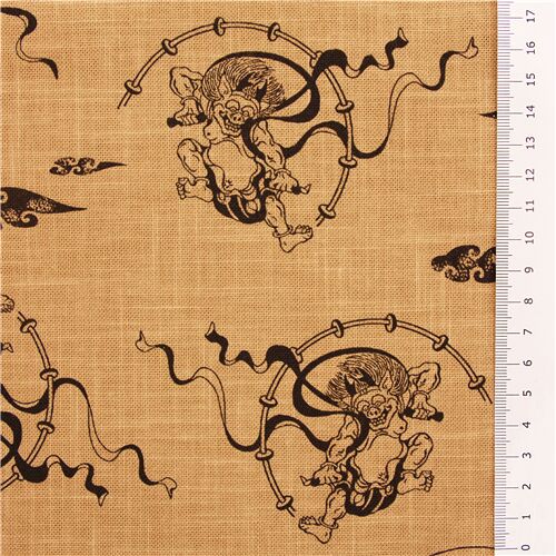 brown muraito Japanese fabric with yokai monster and clouds - modeS4u