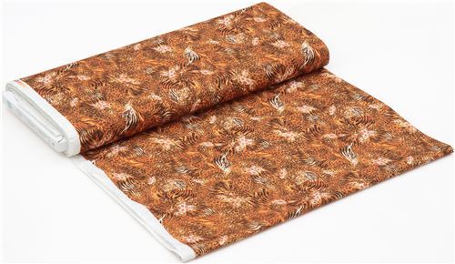 brown orange fabric with leopard tiger giraffe animal print Quilting ...