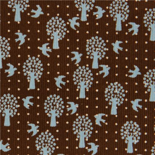 brown tree and bird corduroy fabric by Kokka from Japan Fabric by Kokka ...