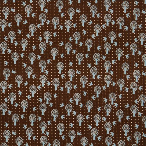 brown tree and bird corduroy fabric by Kokka from Japan Fabric by Kokka ...