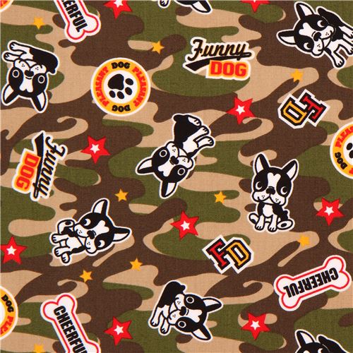 camouflage funny dog bone star fabric Fabric by Japanese Indie - modes4u