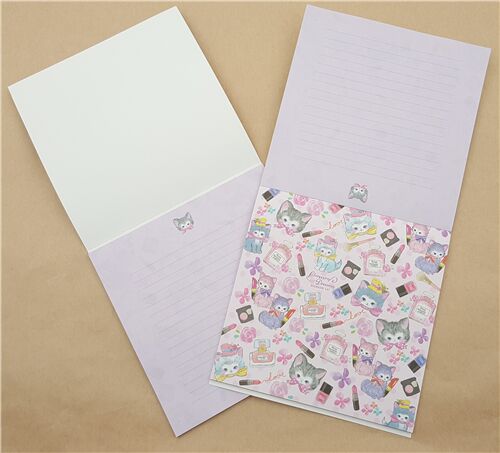 cat Origami Note pad with flowers and makeup by Lemon - modes4u