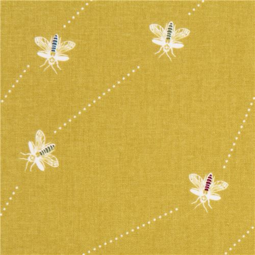 Tela amarillo verdoso lunares blancos insecto bicho de Kokka Fabric by ...