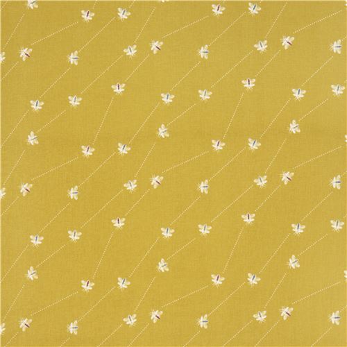 Tela amarillo verdoso lunares blancos insecto bicho de Kokka Fabric by ...