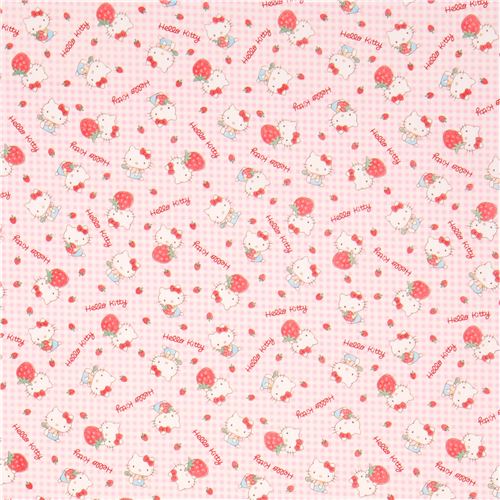 checkered light purple white Hello Kitty strawberry oxford fabric - modeS4u