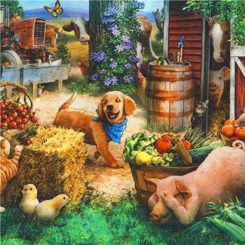 colorful Robert Kaufman farm animal panel fabric - modeS4u