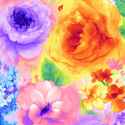 colorful blooming flowers panel fabric by Timeless Treasures - modeS4u