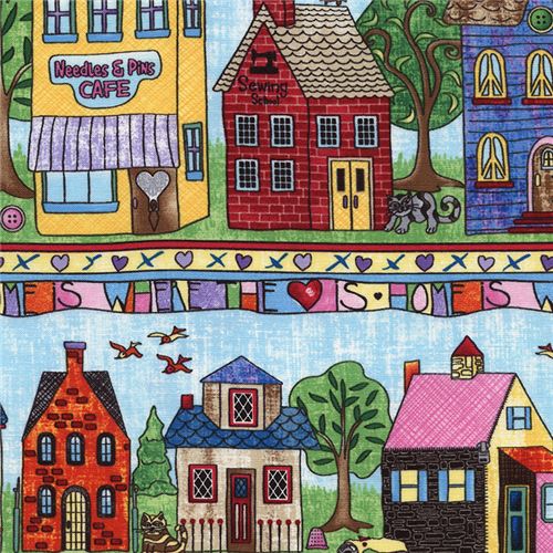 colorful building houses stripes fabric by Timeless Treasures Fabric by ...
