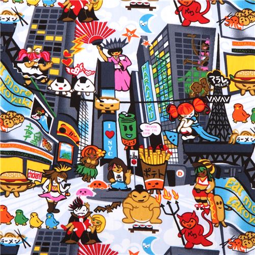 colorful character city alien anime fabric Manga fabric Fabric by ...