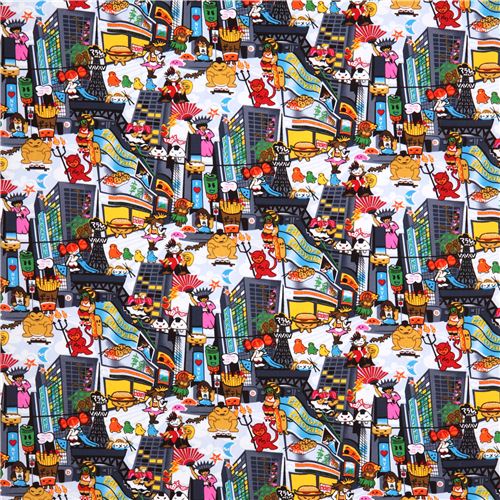 colorful character city alien anime fabric Manga fabric Fabric by ...