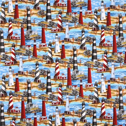 colorful lighthouse fabric by Timeless Treasures Fabric by Timeless ...