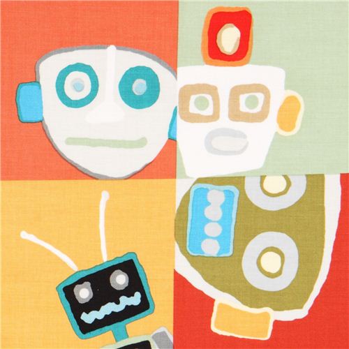 colorful patchwork square robot fabric Mr. Roboto - modeS4u