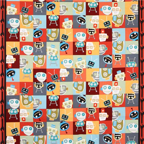 colorful patchwork square robot fabric Mr. Roboto Fabric by Japanese ...