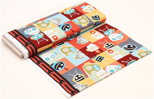 colorful patchwork square robot fabric Mr. Roboto Fabric by Japanese ...
