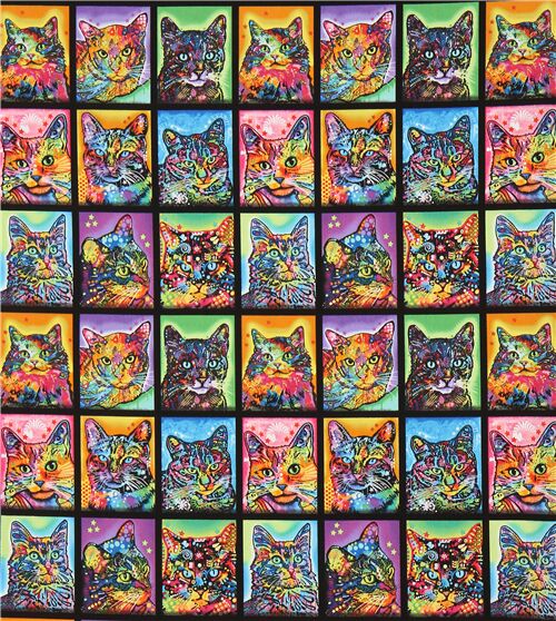 colorful rainbow cat small panel fabric Fabric by Japanese Indie - modes4u