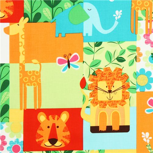 colourful Michael Miller patchwork animal fabric lion Fabric by Michael ...