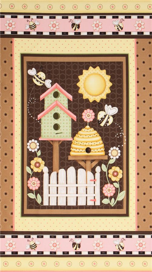 brown and yellow bee garden panel fabric by Henry Glass from USA Fabric ...