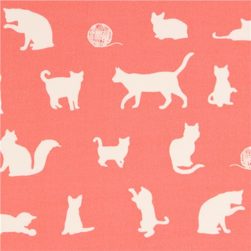 coral with light cream cat silhouette organic fabric by birch from the ...