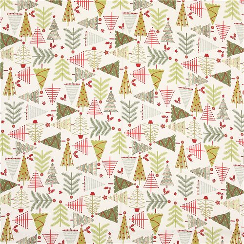 Remnant 50 X 112 Cm Cream Alexander Henry Christmas Fabric With Red
