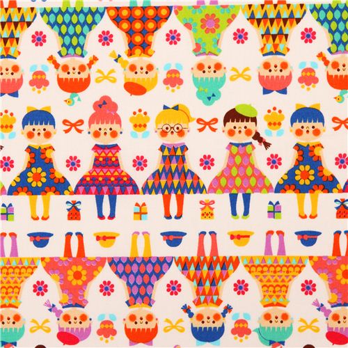 cream Cosmo girl children fabric from Japan with girls in rows Fabric ...