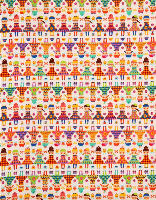 cream Cosmo girl children fabric from Japan with girls in rows Fabric ...