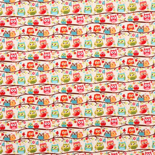 cream Flappers Owl owl twig fabric Riley Blake Happy Flappers Fabric by ...