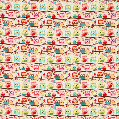 cream Happy Flappers owl twig knit fabric Riley Blake Fabric by Riley ...