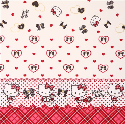 cream Hello Kitty stripes hearts ribbon gold oxford fabric by Sanrio ...