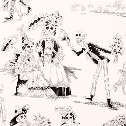 cream Paseo De Los Muertos Alexander Henry skeleton fabric Fabric by ...
