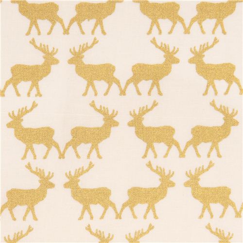 cream Riley Blake reindeer stag animal glitter fabric 'Postcards for ...