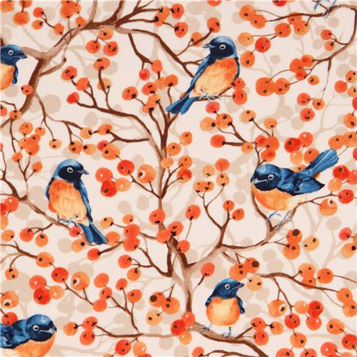 cream colored bird berry shrub fabric Timeless Treasures Fabric by ...