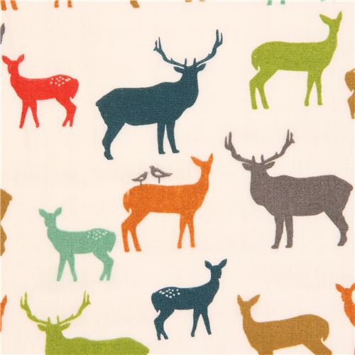 cream colorful elk animal birch Double Gauze organic fabric USA Fabric ...