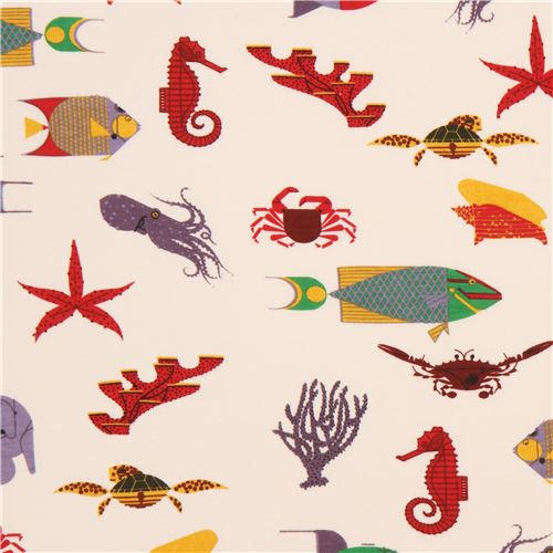cream funny colorful sea creature birch knit organic fabric USA Fabric ...