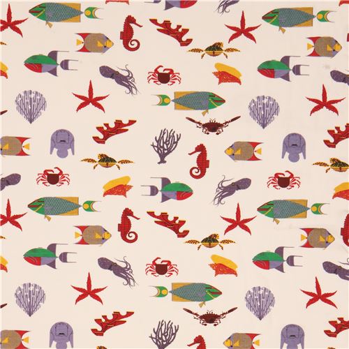cream funny colorful sea creature birch knit organic fabric USA Fabric ...
