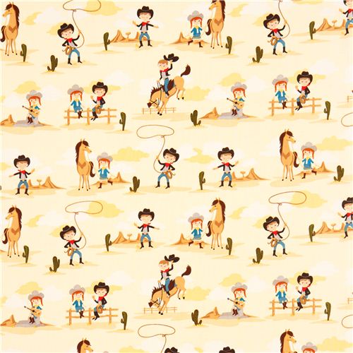cream cowboy fabric lasso horse Riley Blake USA Fabric by Riley Blake ...