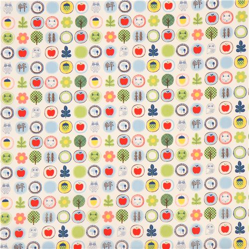 cream cute colorful circle tree apple animal fabric from Japan Fabric ...