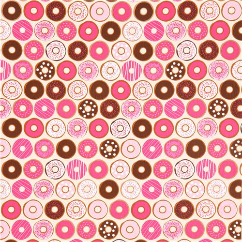 cream donut fabric brown pink sweets Robert Kaufman Fabric by Robert ...