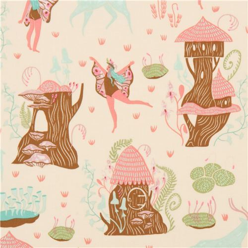 Cream Fabric With Fairy Tree House Deer By Dear Stella Usa Fabric By