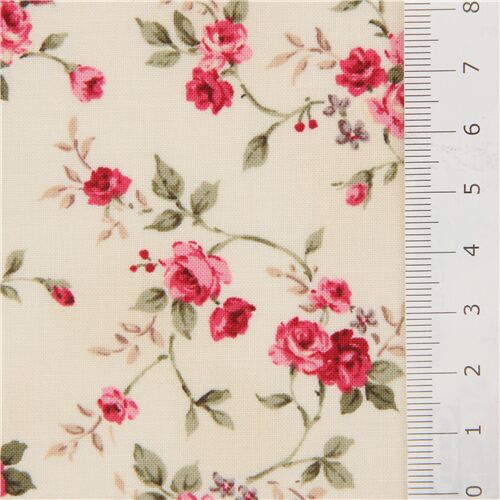 cream fabric with small retro roses by Quilt Gate - modeS4u