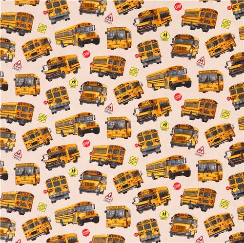 cream school bus car vehicle fabric Elizabeth's Studio USA Fabric by ...