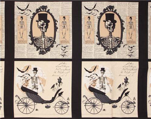 cream skeleton double panel skulls fabric by Andover USA Fabric by ...