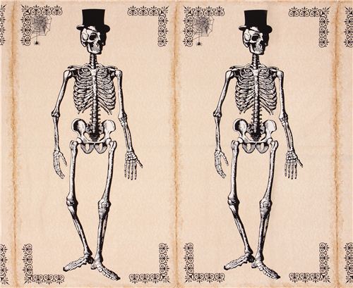 cream skeleton panel skulls fabric by Andover USA - modeS4u