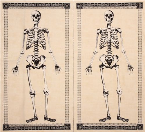 cream skull skeleton panel fabric by Timeless Treasures Fabric by ...