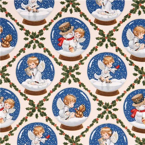 cream snow globes angel glitter fabric Elizabeth's Studio from the USA ...