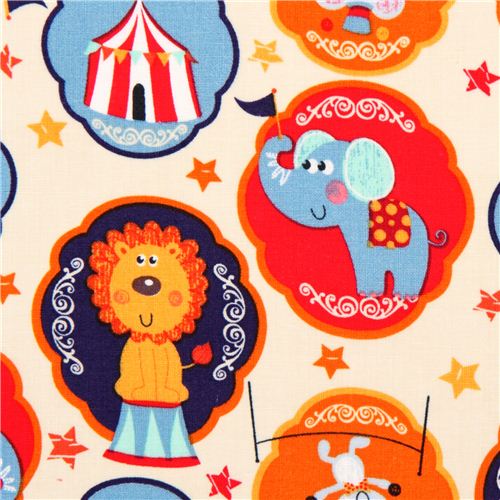 cream circus animal fabric with frames from the USA - modeS4u