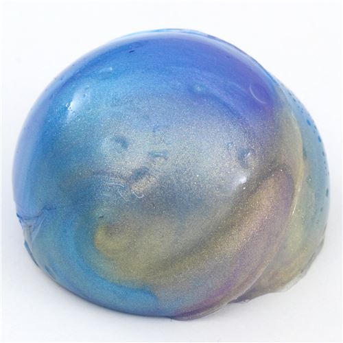 cute blue-green metallic galaxy slime with case kawaii mud clay jelly ...