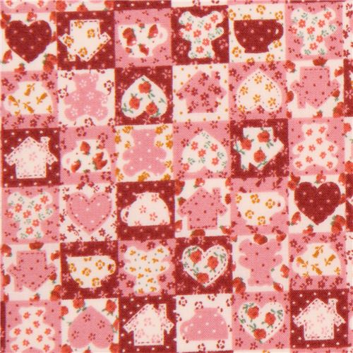 cute square fabric heart tea cup home pattern from Japan Fabric by ...