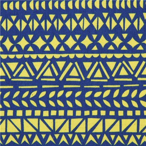 dark blue Canvas fabric chartreuse assorted shape Kokka Japan Fabric by ...