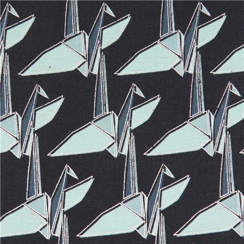 dark blue Origami crane metallic Canvas fabric Kokka Japan Fabric by ...