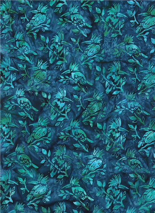 dark blue Robert Kaufman bird tie dye Batik look fabric Wildlife ...